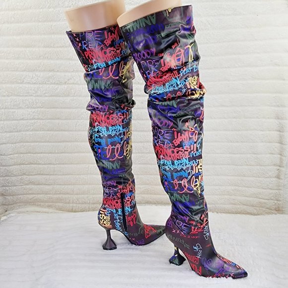 So Me | Shoes | Black Colorful Radical Graffiti Art Print Over The Knee ...